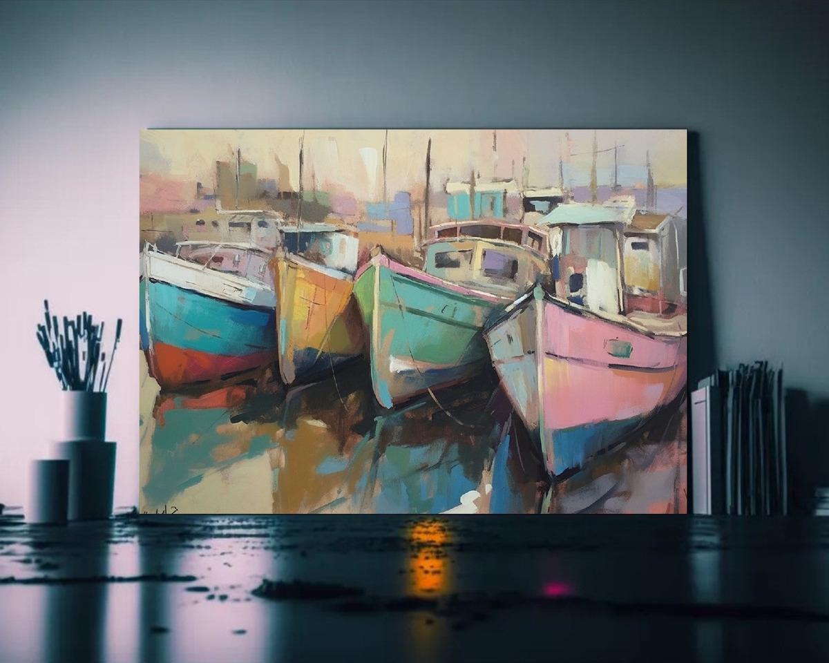 Cuadros Decorativos Exclusivos: Botes Muelle Abstracto | HappyClick